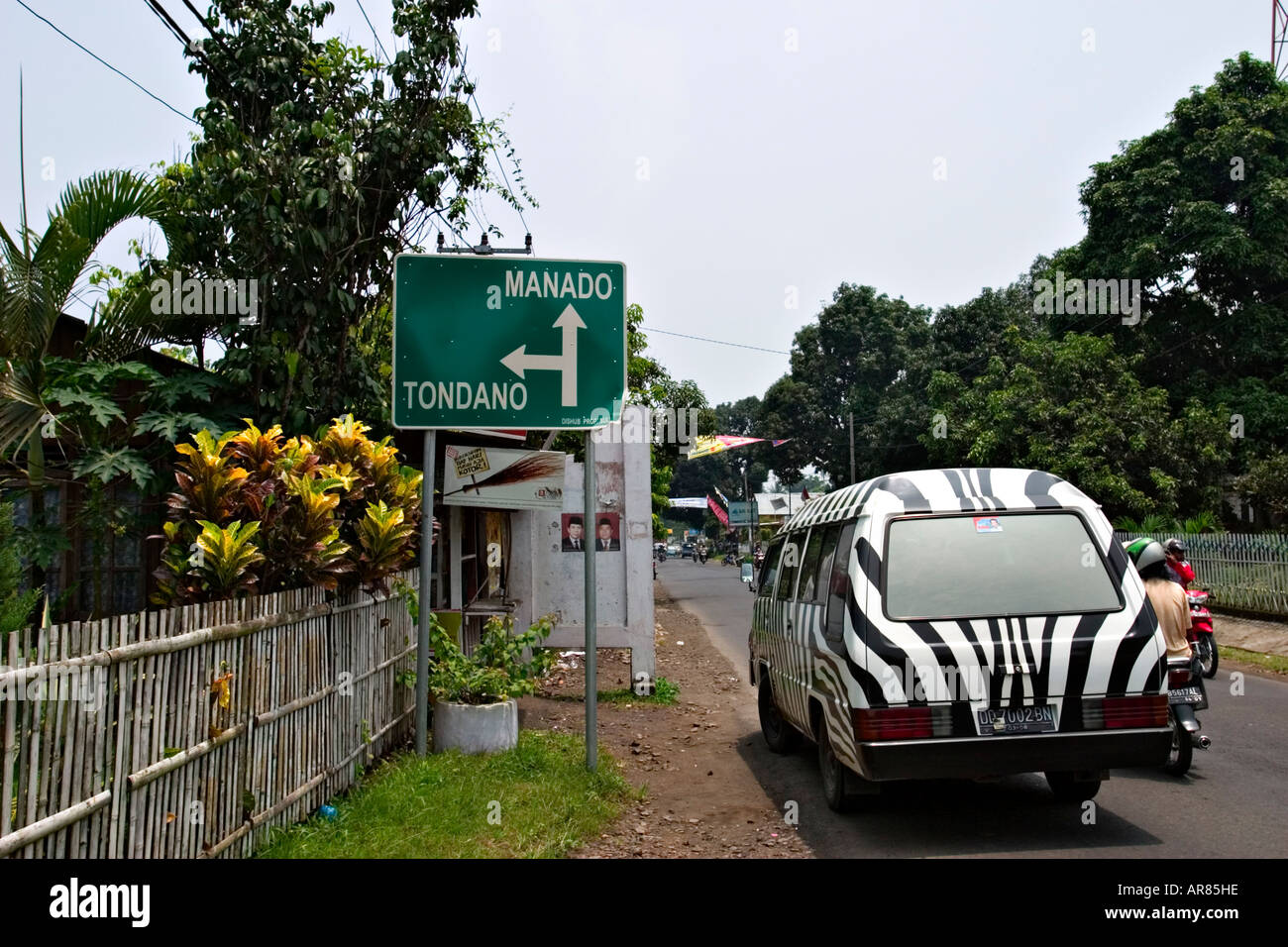 Road sign for Manado and Tondano in Airmadidi, Sulawesi (Celebes ...