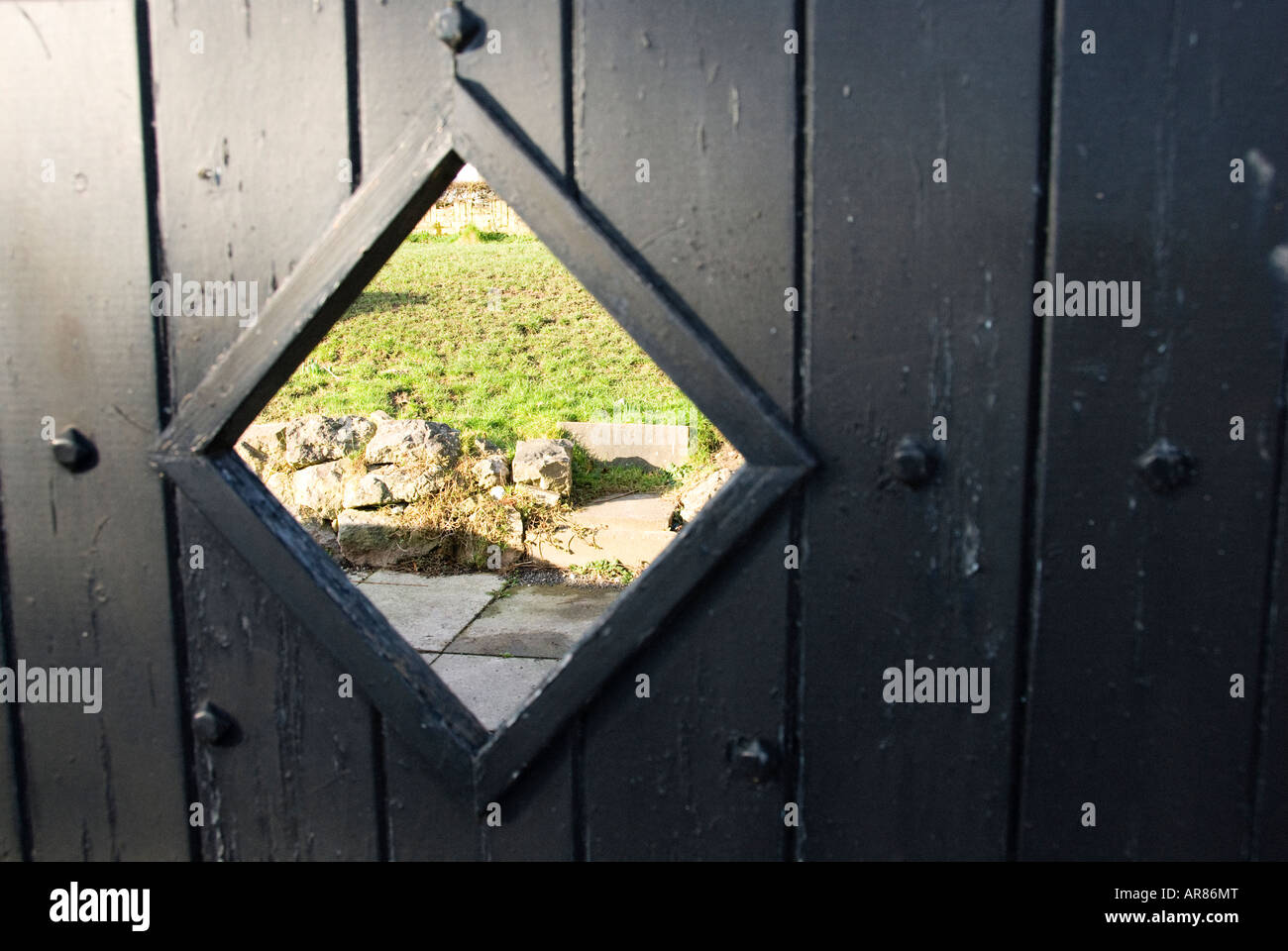 diamond window in garden door Stock Photo - Alamy