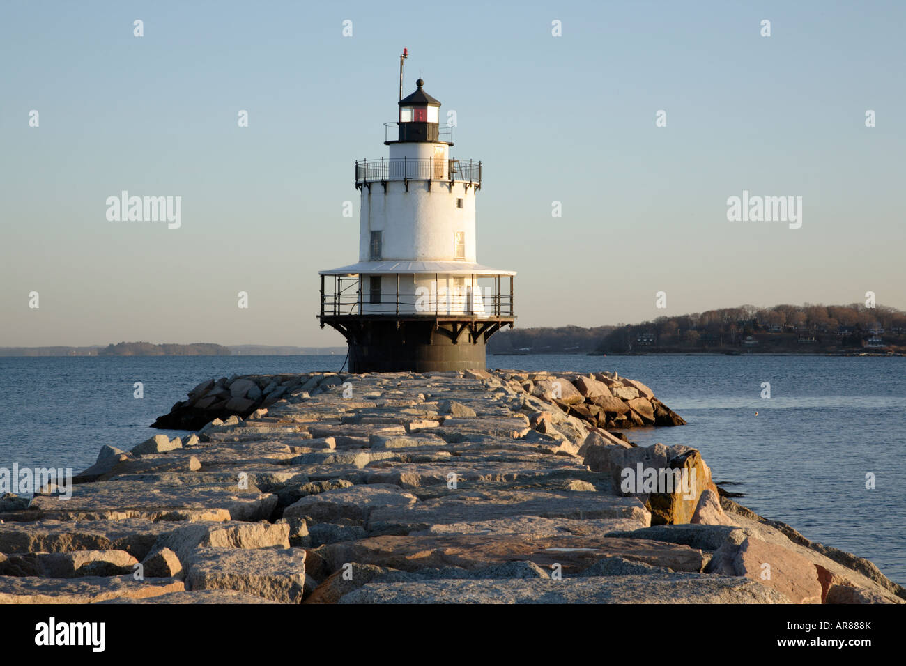 Spring Point Ledge Light at Fort Preble during the winter months ...