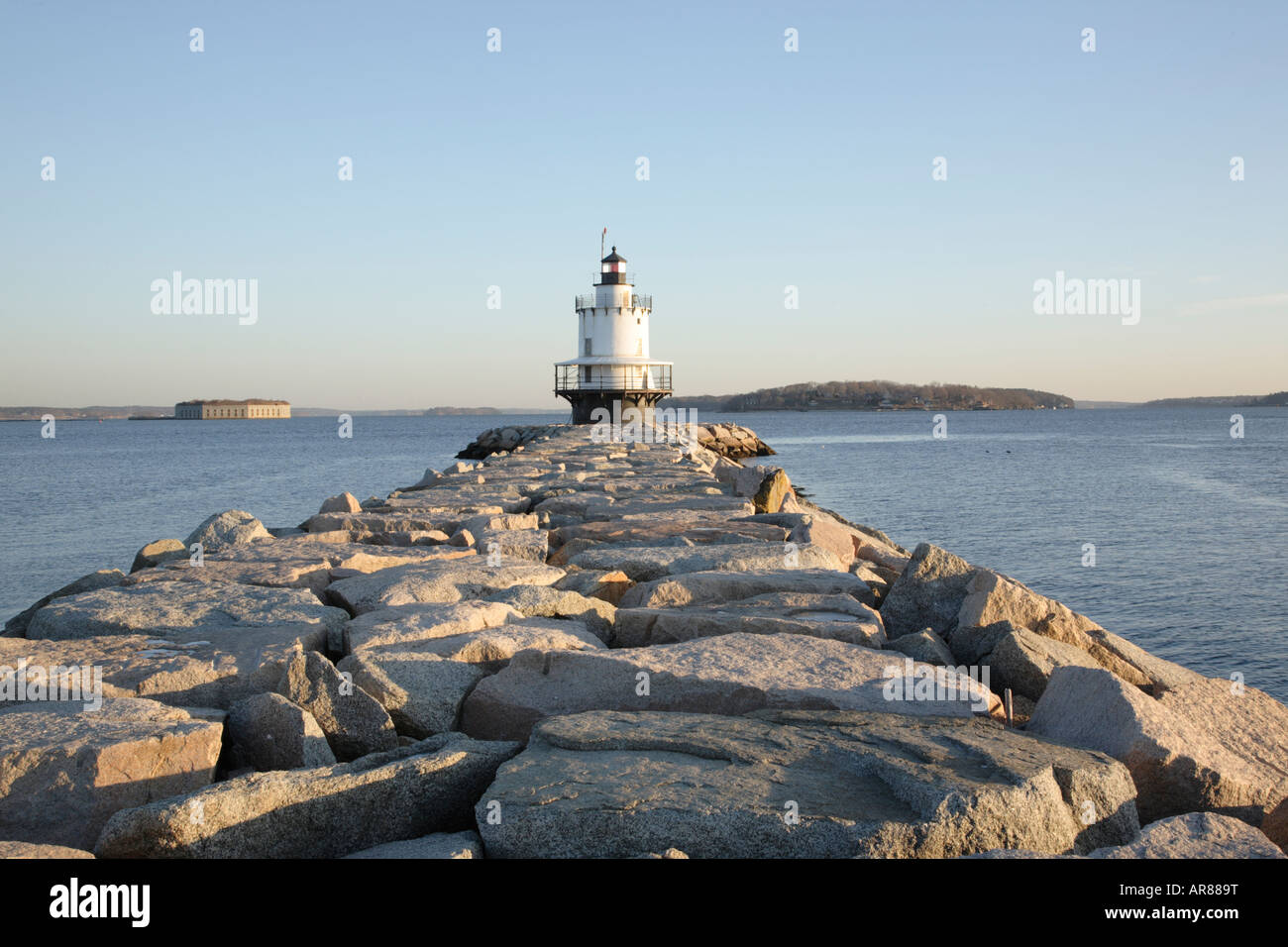 Spring Point Ledge Light at Fort Preble during the winter months ...