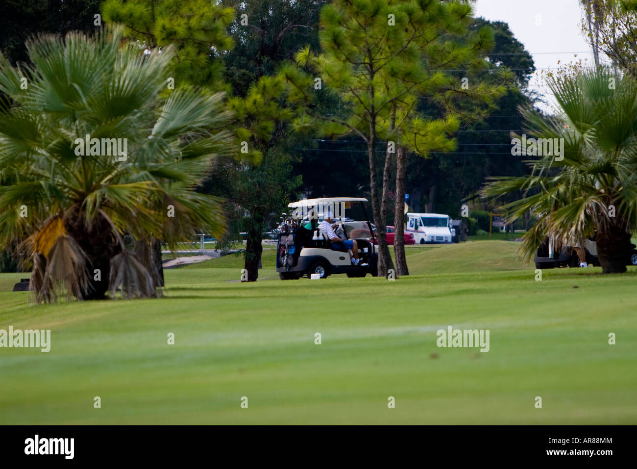 Golf cart on a golf course Stock Photo - Alamy