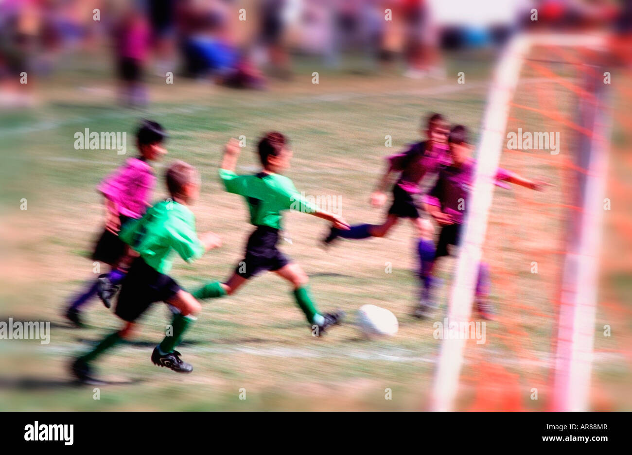 Boys little league soccer game Stock Photo - Alamy