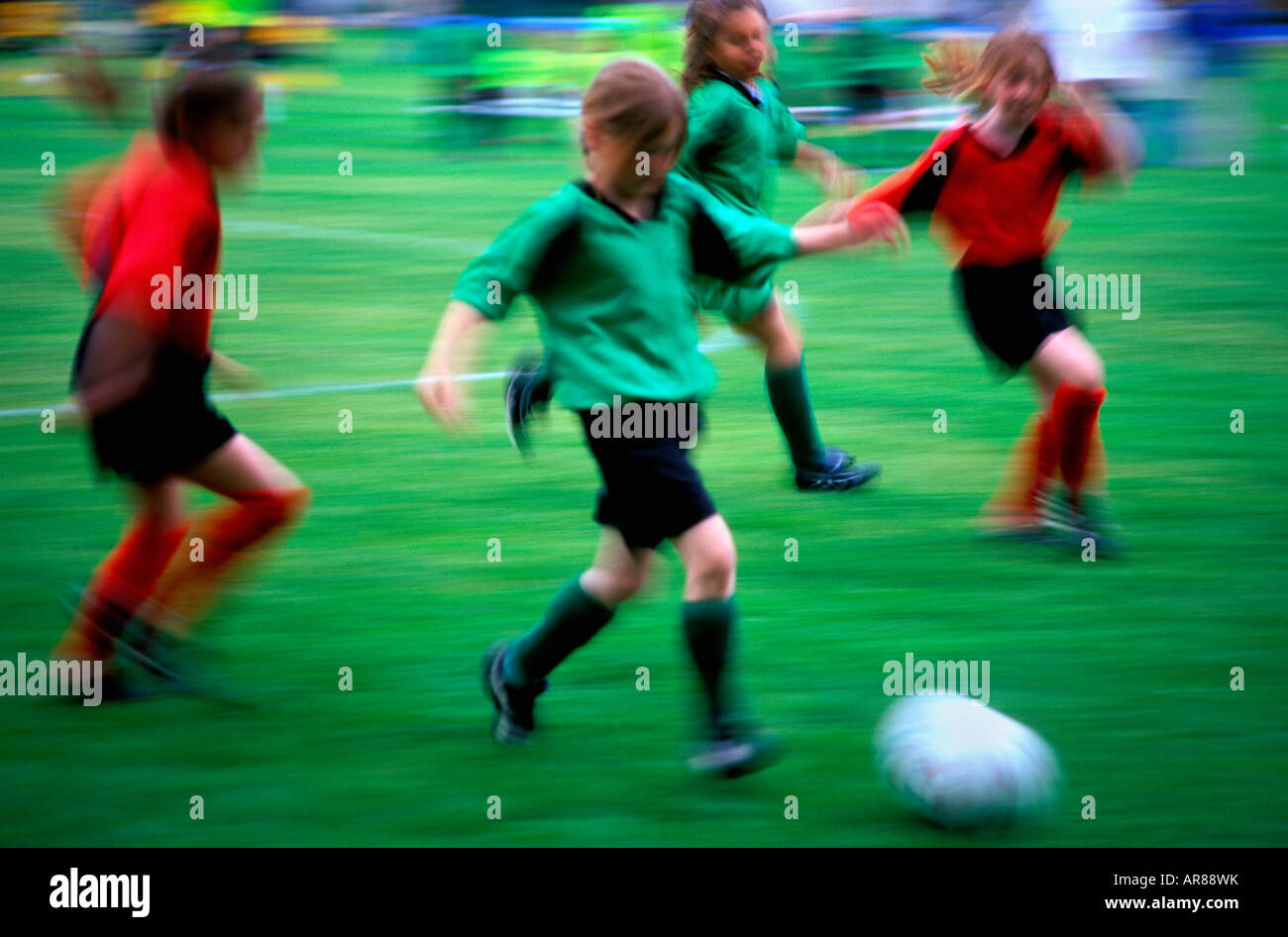Girls little league soccer game Stock Photo - Alamy