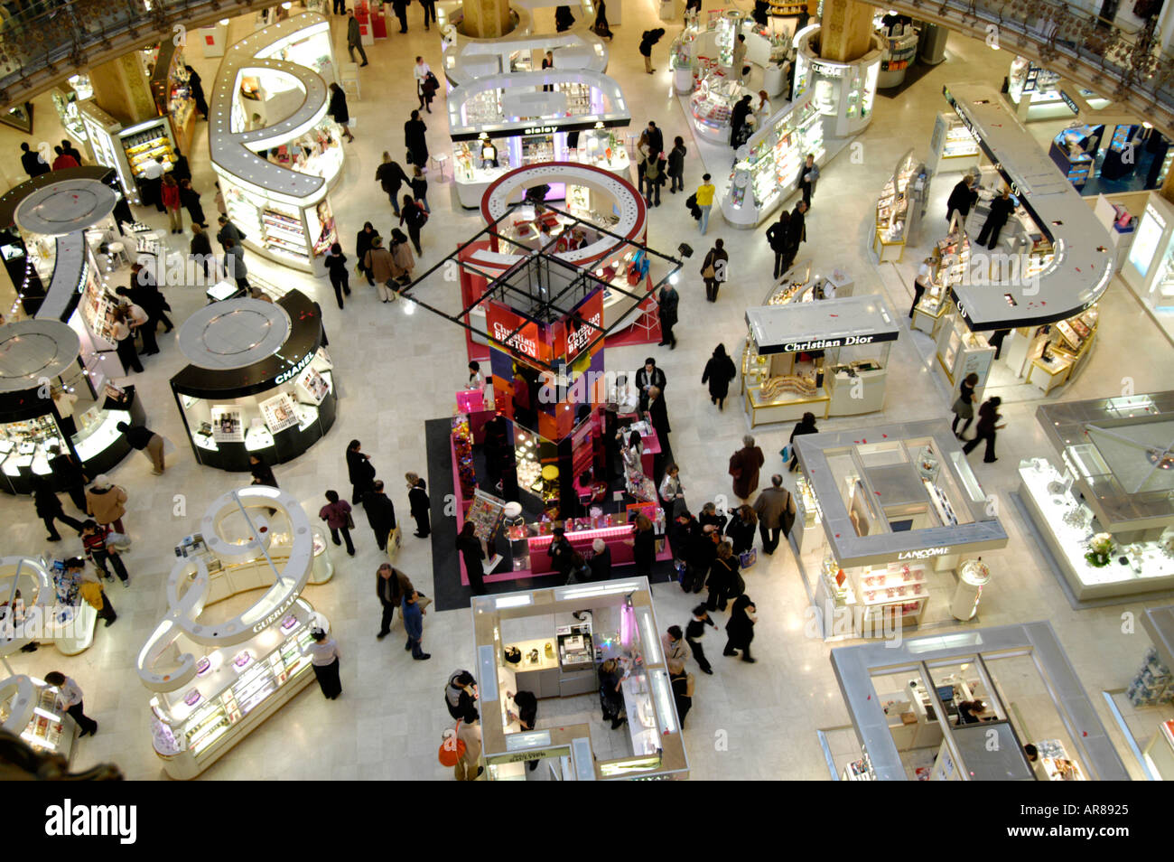Perfume and cosmetics counters at Galeries Lafayette Department store ...
