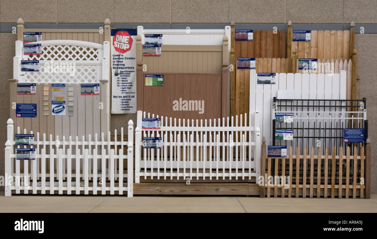 Choice of fences on display Stock Photo - Alamy