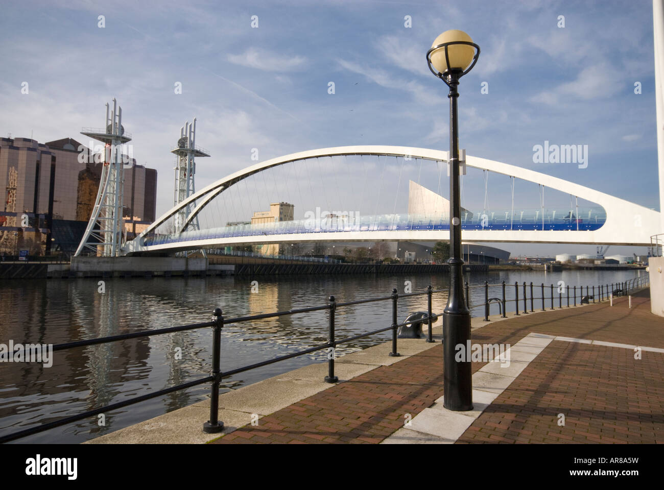 The Lowry Bridge and waterfront Manchester Stock Photo - Alamy