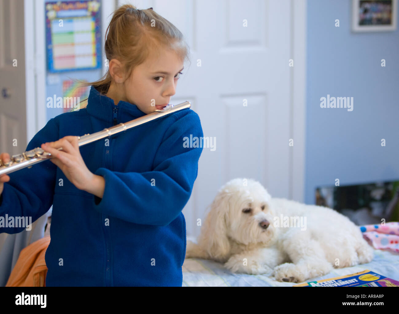 Child practicing playing a flute Stock Photo - Alamy