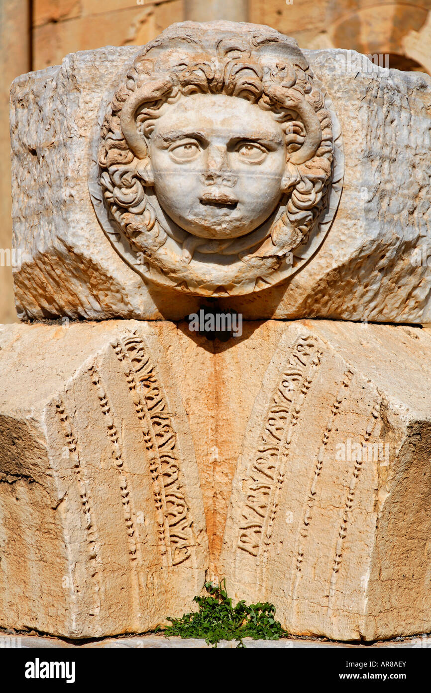 Sculpted Medusa head at the Forum of Severus Leptis Magna Libya Stock ...