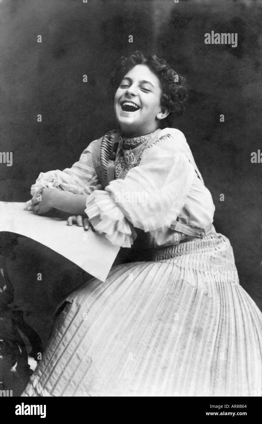 Vintage Portrait Of Laughing Girl Stock Photo - Alamy