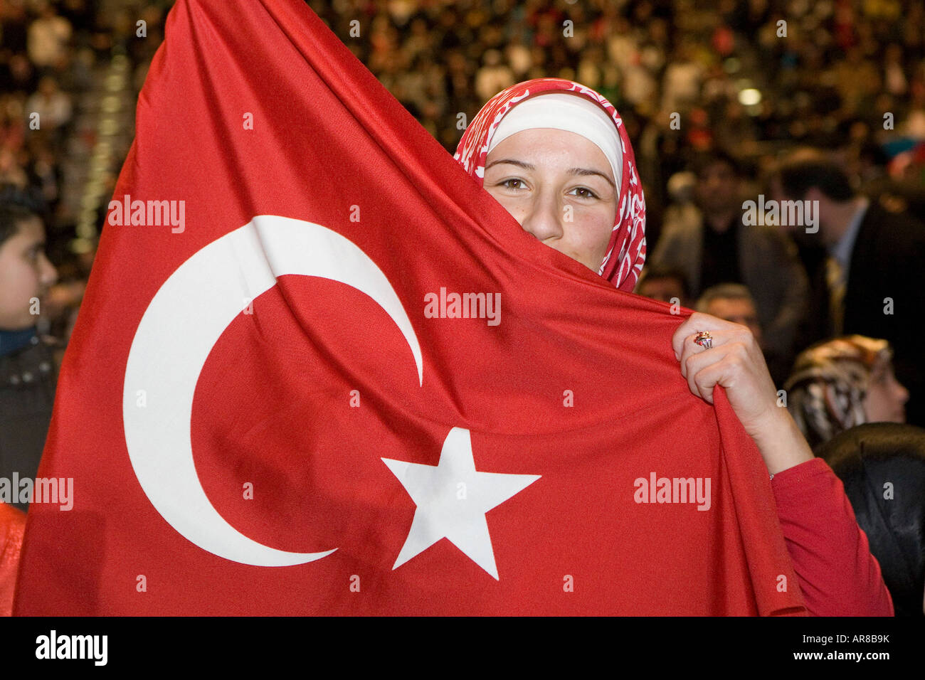 Young turkish woman with a turkish flag Stock Photo - Alamy