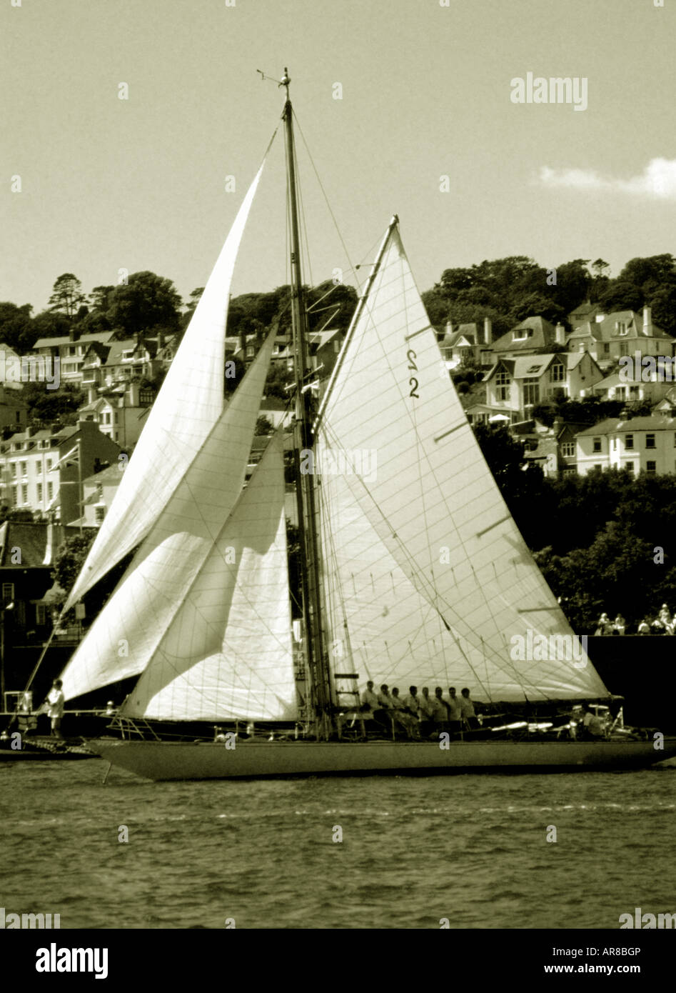 A classic wooden gaff cutter sailing at the Dartmouth Regatta, Devon ...
