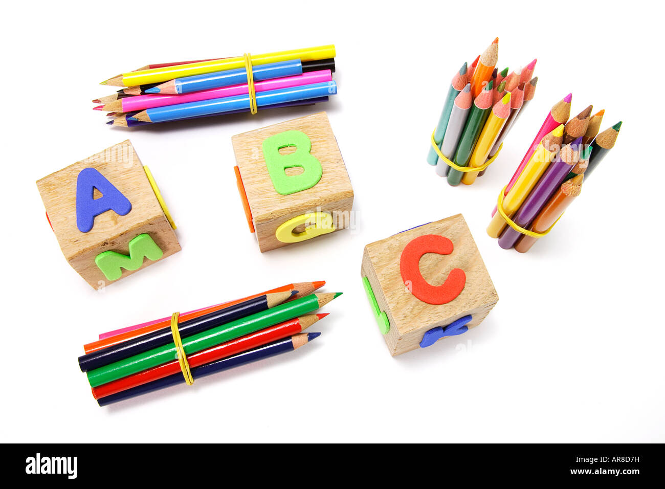 Colour Pencils and Alphabet Blocks Stock Photo - Alamy