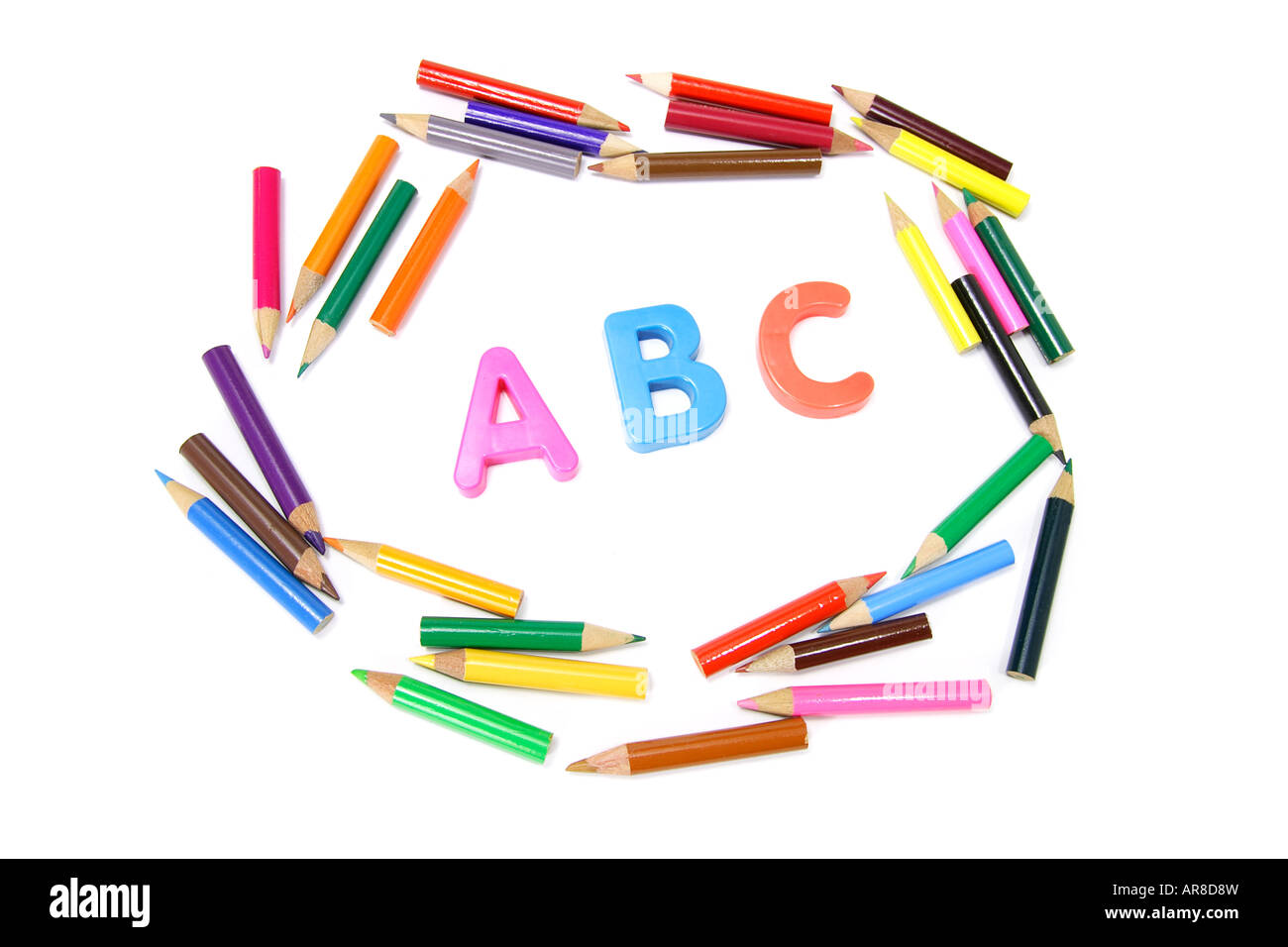 Colour Pencils and Alphabets Stock Photo - Alamy