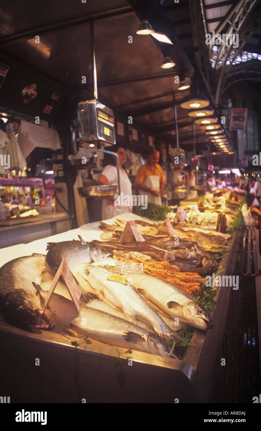 Fish counter Central Market Valencia Spain Stock Photo - Alamy