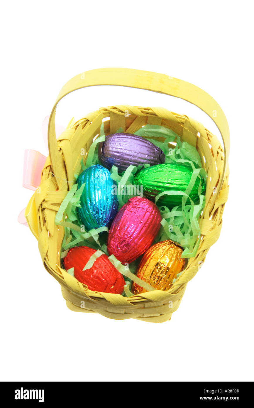Easter Eggs in Bamboo Basket Stock Photo - Alamy