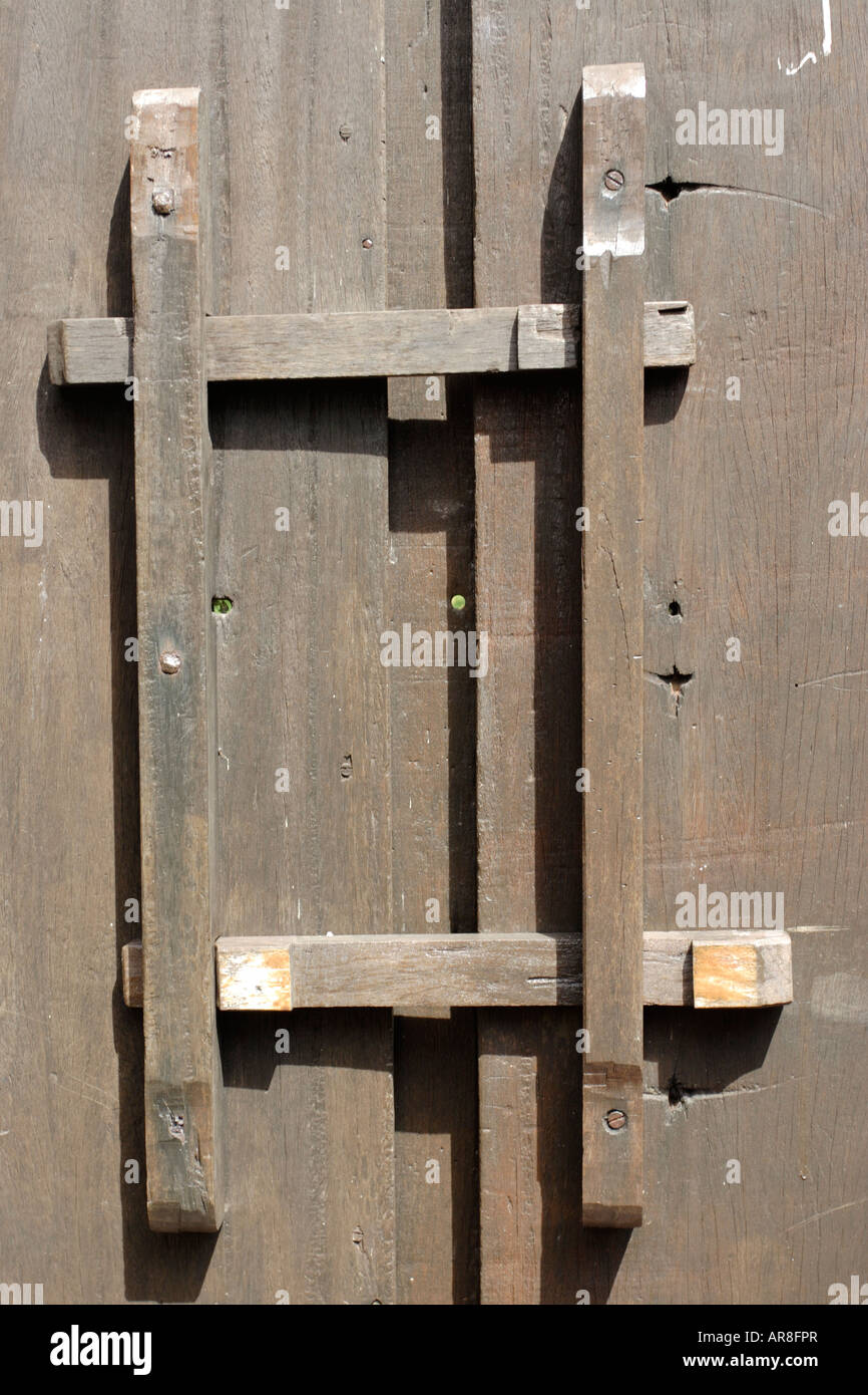 Old wooden door lock of a traditional wooden Malay house in Terengganu ...