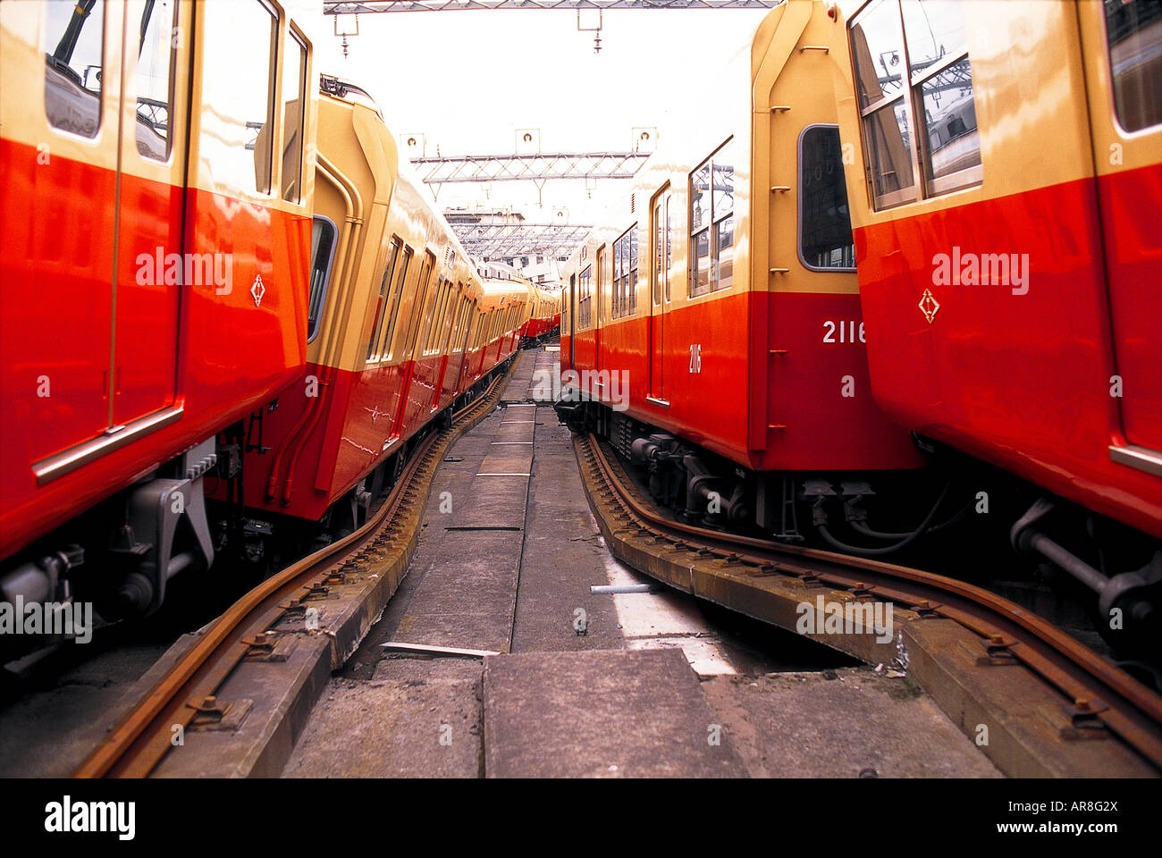 The Kobe earthquake leaves trains at a local railway depot leaning at ...