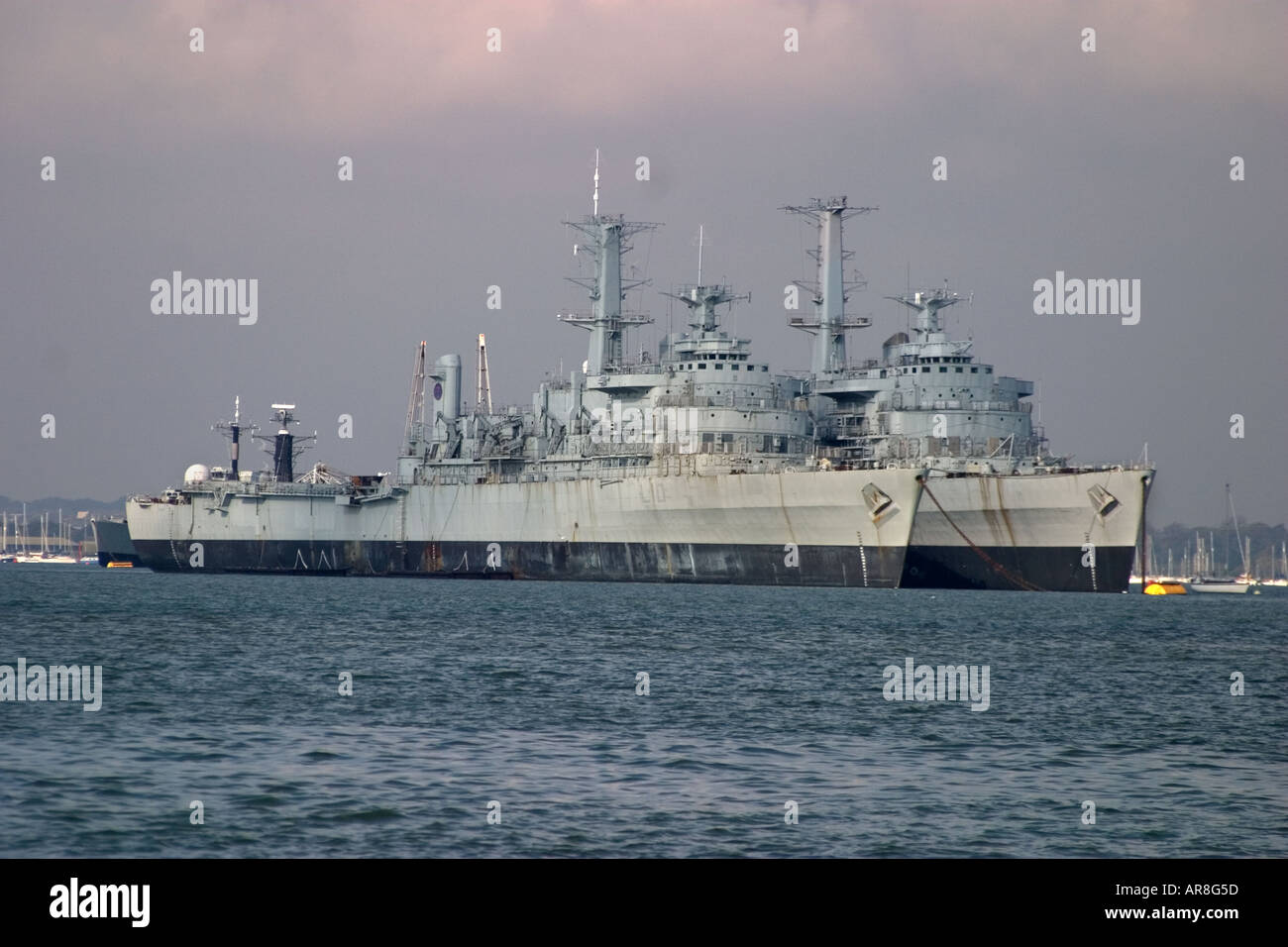 Assault Ships HMS Intrepid and Fearless moored at Portsmouth harbour ...