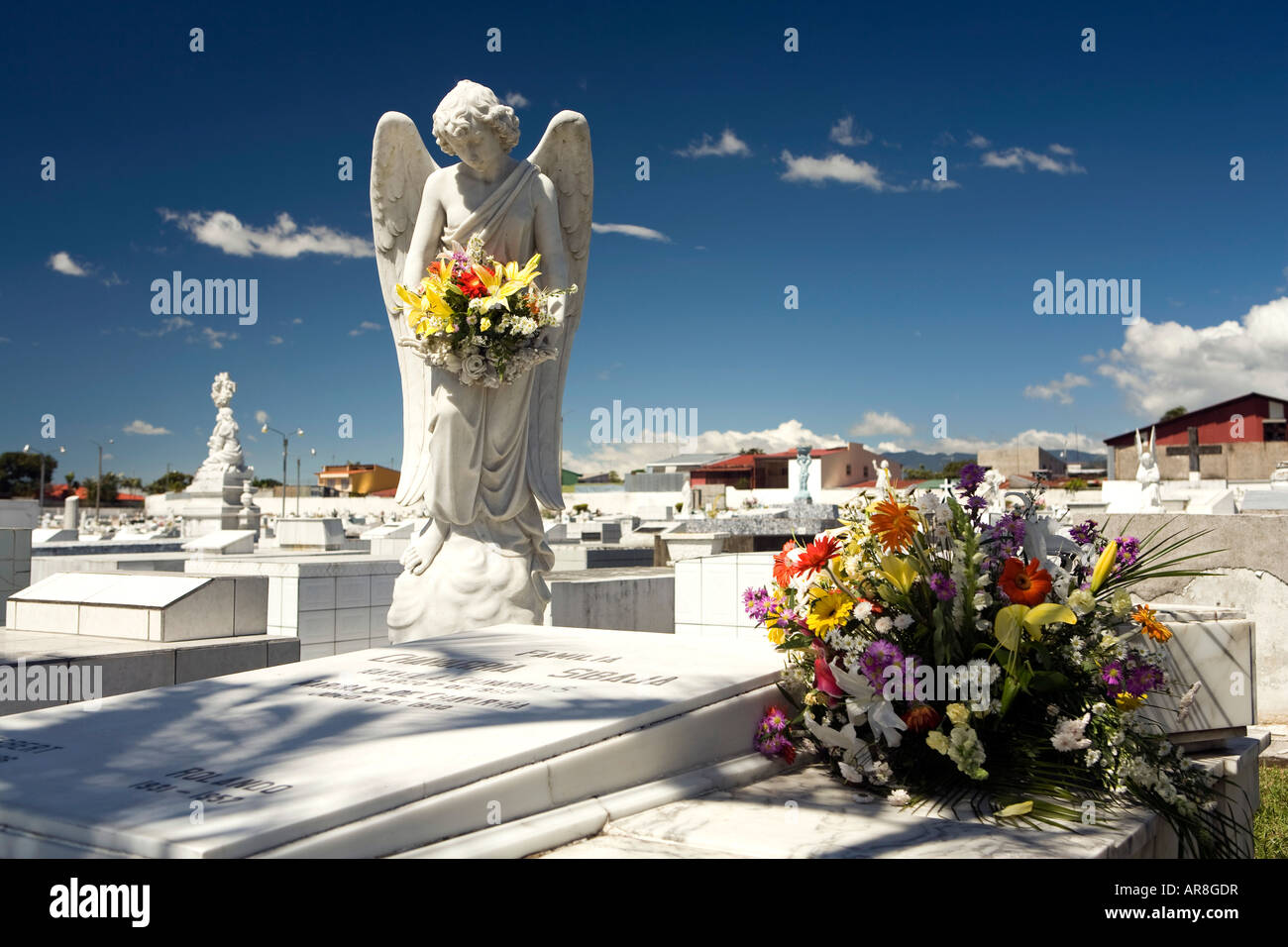 Costa Rica Alajuela Central Cemetery angelic marble sculpture holding ...