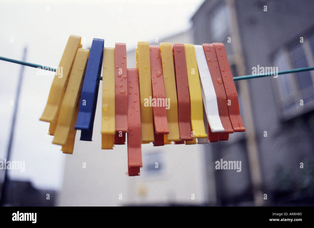 coloured pegs on a washing line Stock Photo - Alamy