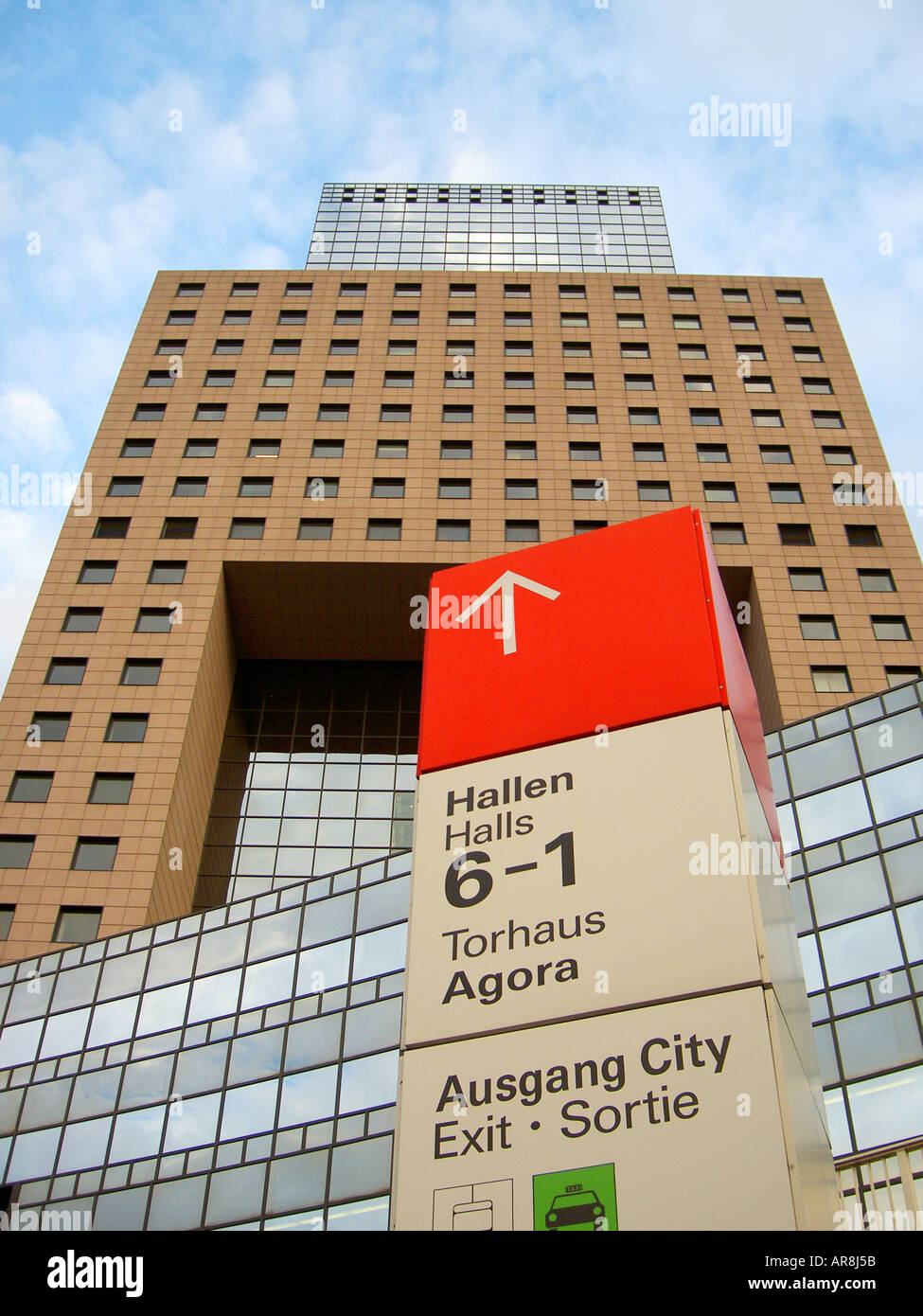 Frankfurt international Messe expo trade fair buildings, Germany. Sign ...