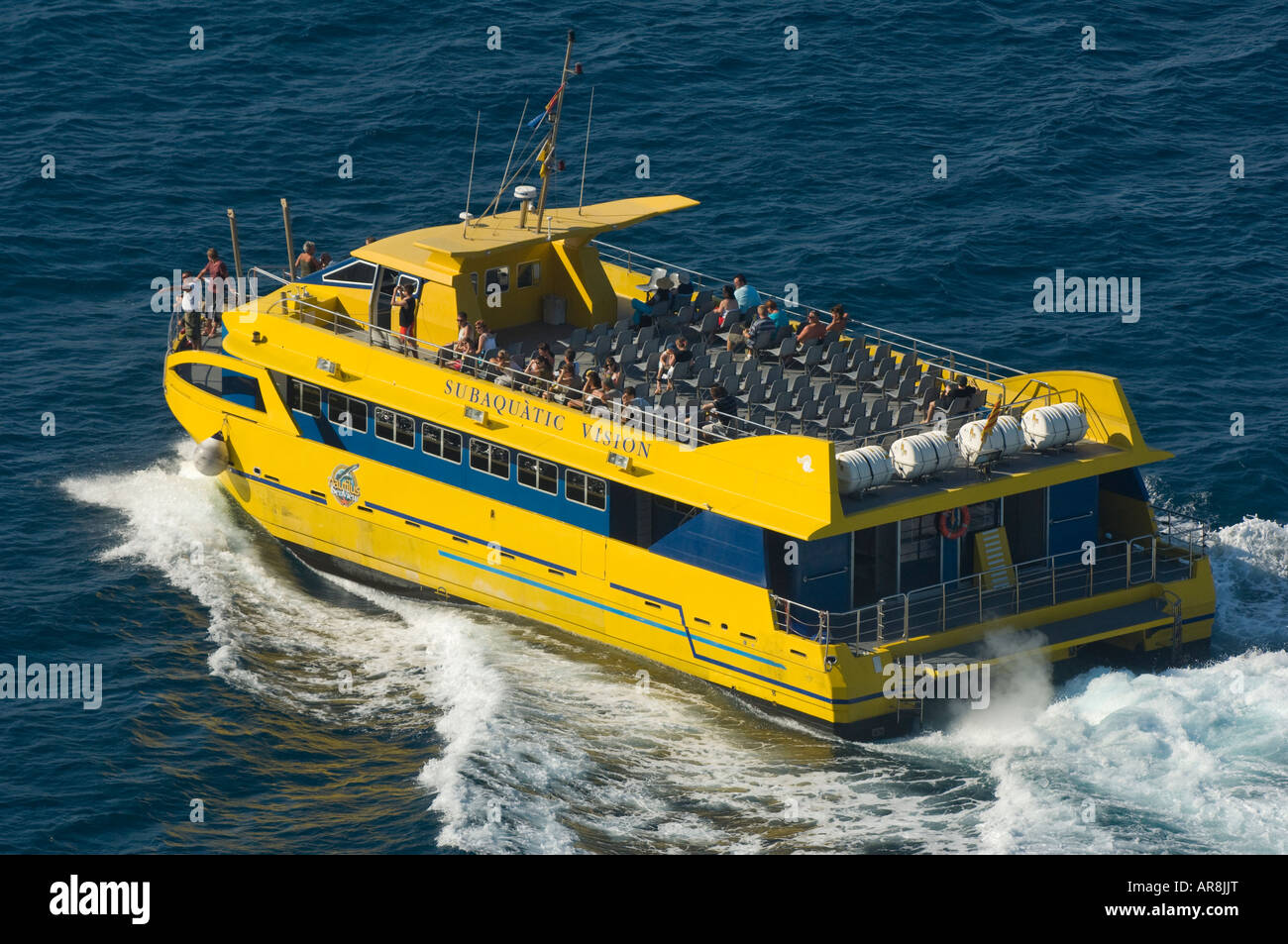 Touristic shuttle boat cruising Costa Brava, Spain Stock Photo - Alamy
