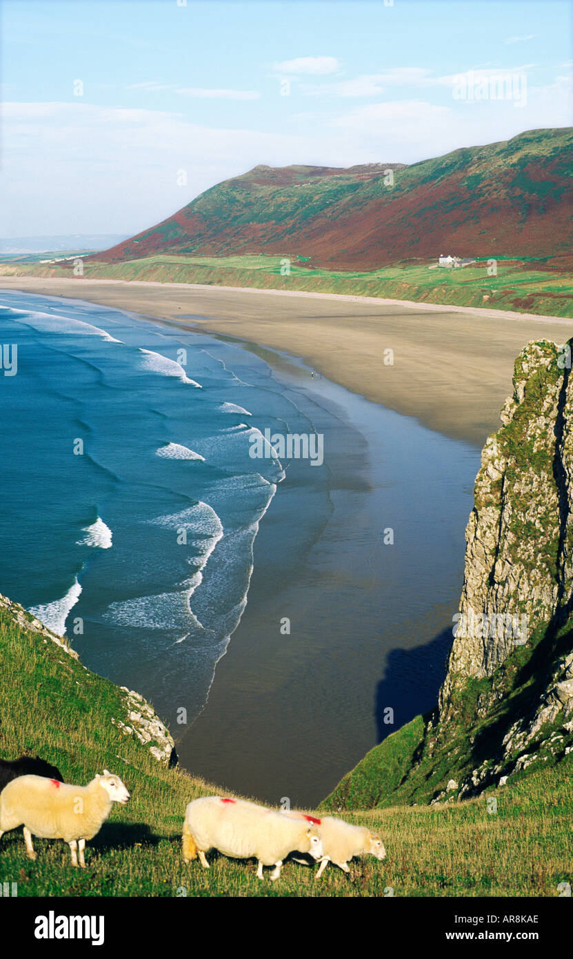 Rhossili Beach on Rhossili Bay on the Gower Peninsula, West Glamorgan ...