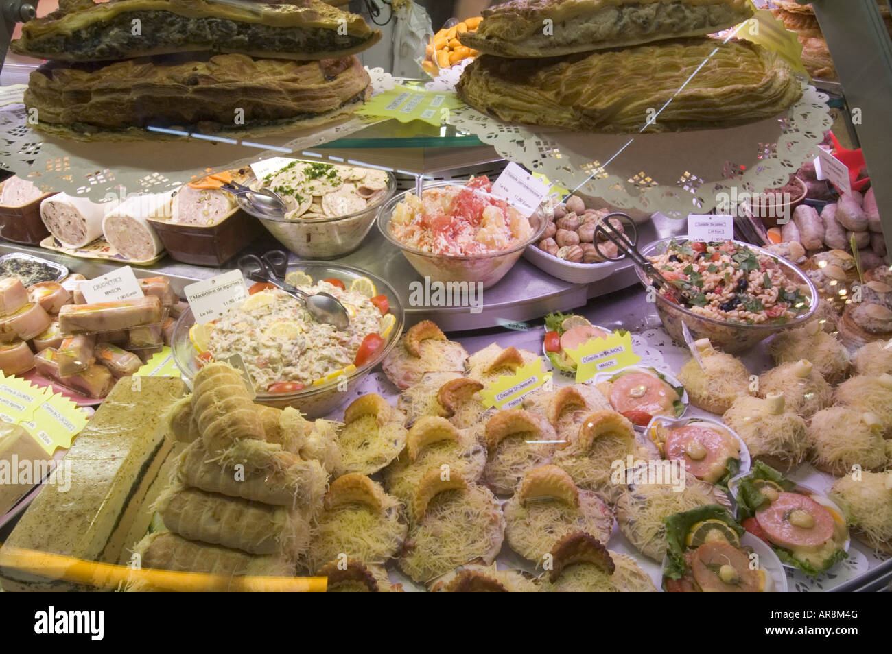 Delicatessen display at the Troyes indoor market France Stock Photo - Alamy