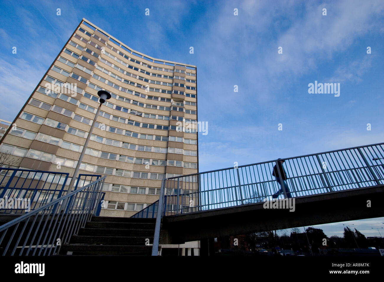 Walkway in front of Refurbished tower blocks Chiltern Pennine Malvern ...