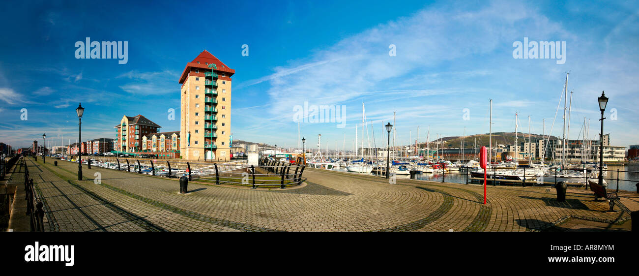 Swansea harbour marina waterfront SA1 area district with moored boats ...
