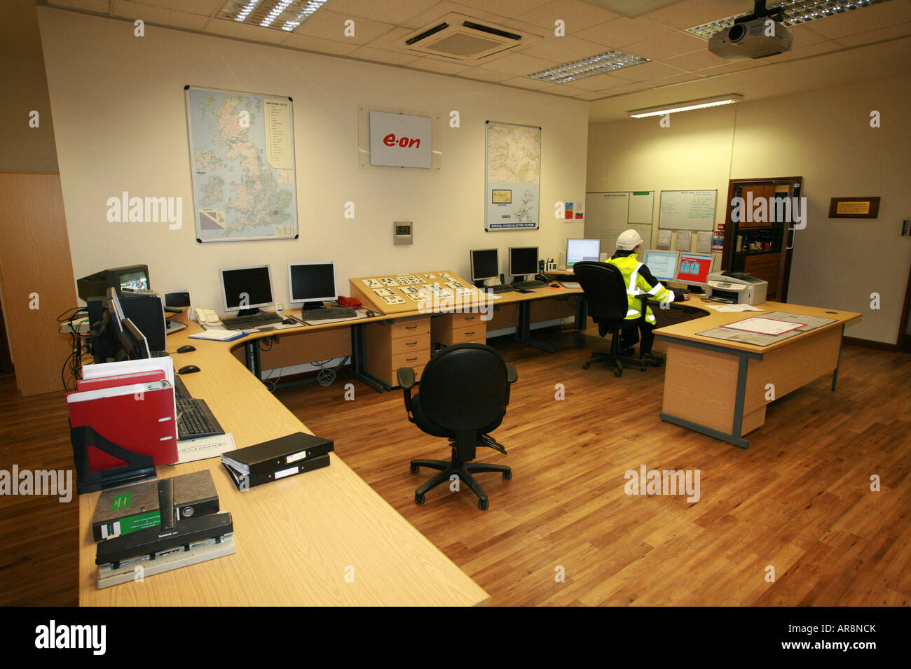 Engineer working main control room Rheidol Hydro electro power station ...