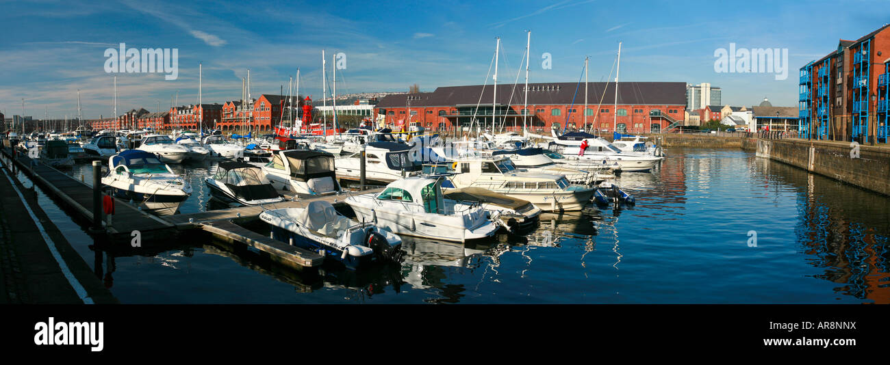 Swansea Marina harbour and SA1 waterfront development area with the ...