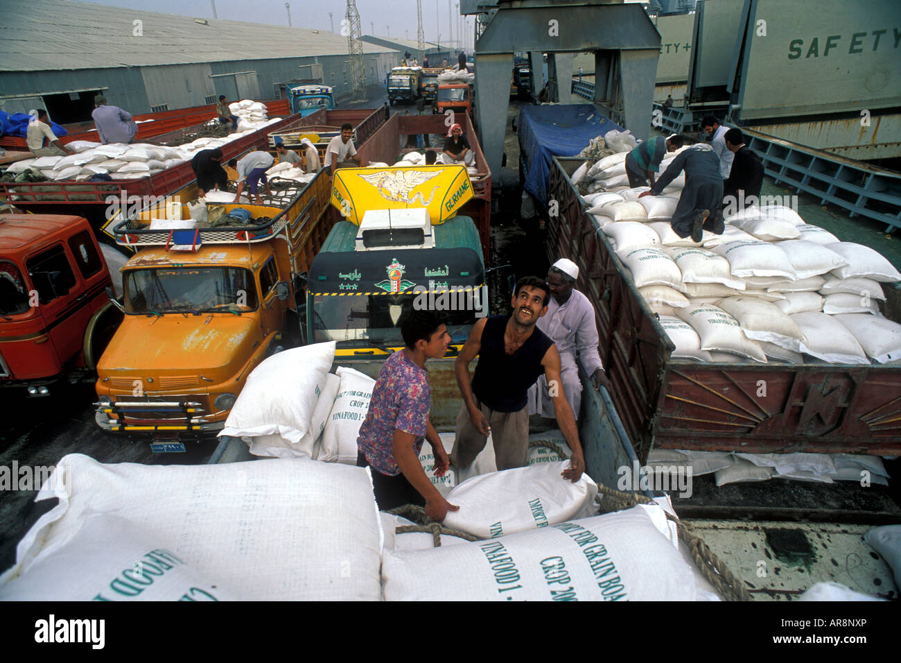 UN food aid loaded to trucks at Basra Port Iraq Stock Photo - Alamy