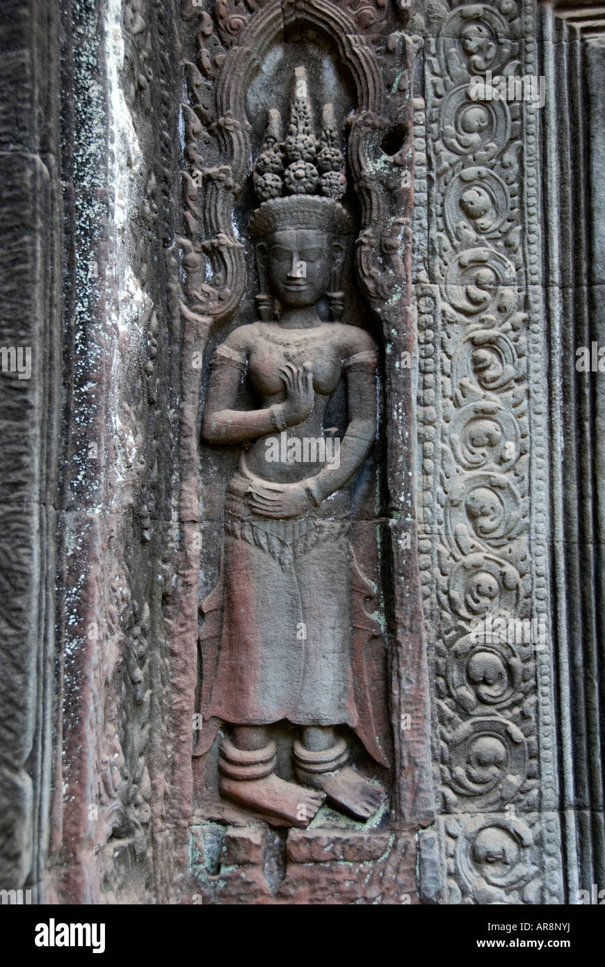 Devata, female deity, in niche of wall in inner gallery Ta Prohm Temple ...