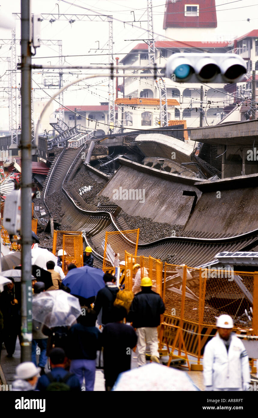 Railway tracks destroyed by an earthquake, Kobe, Japan Stock Photo - Alamy