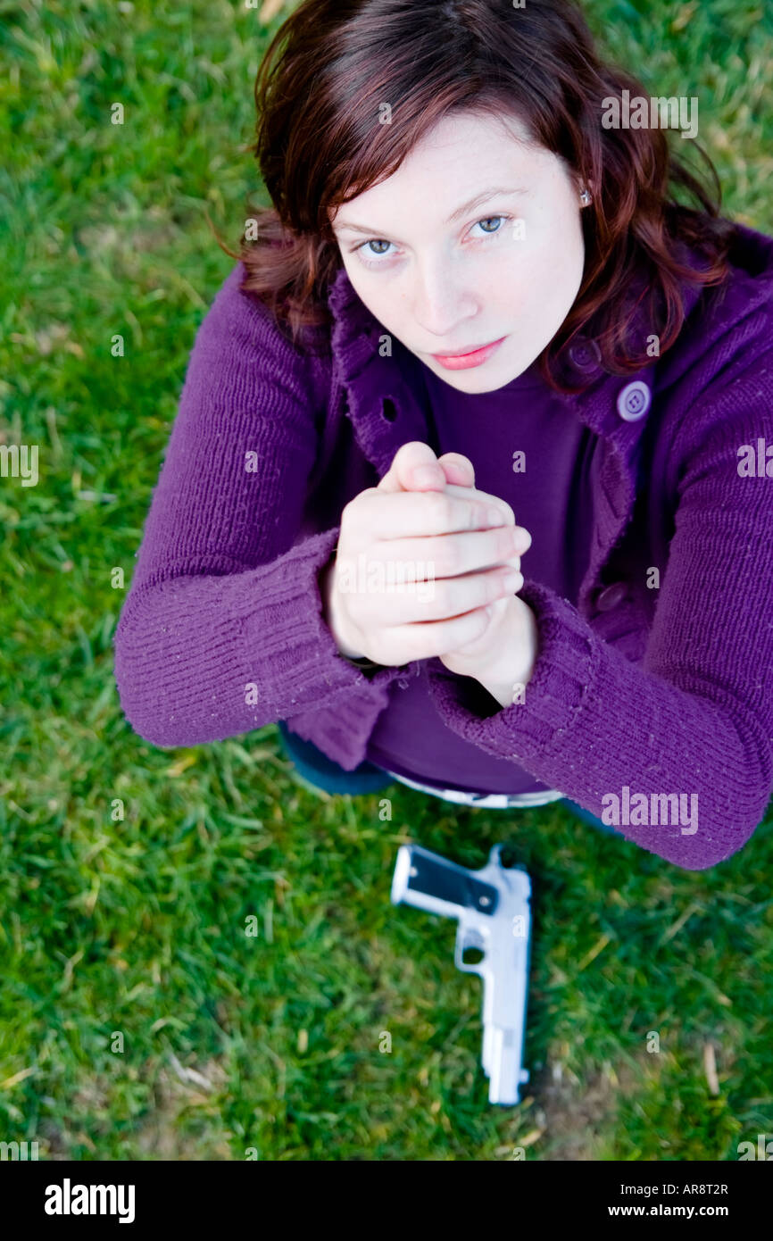 Defeated woman begging mercy Stock Photo - Alamy