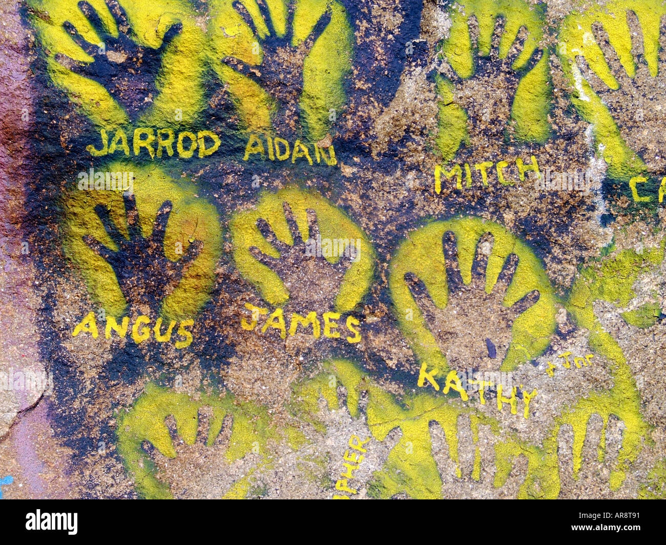 Graffiti and messages painted on the rocks at Nambucca Heads, New South ...