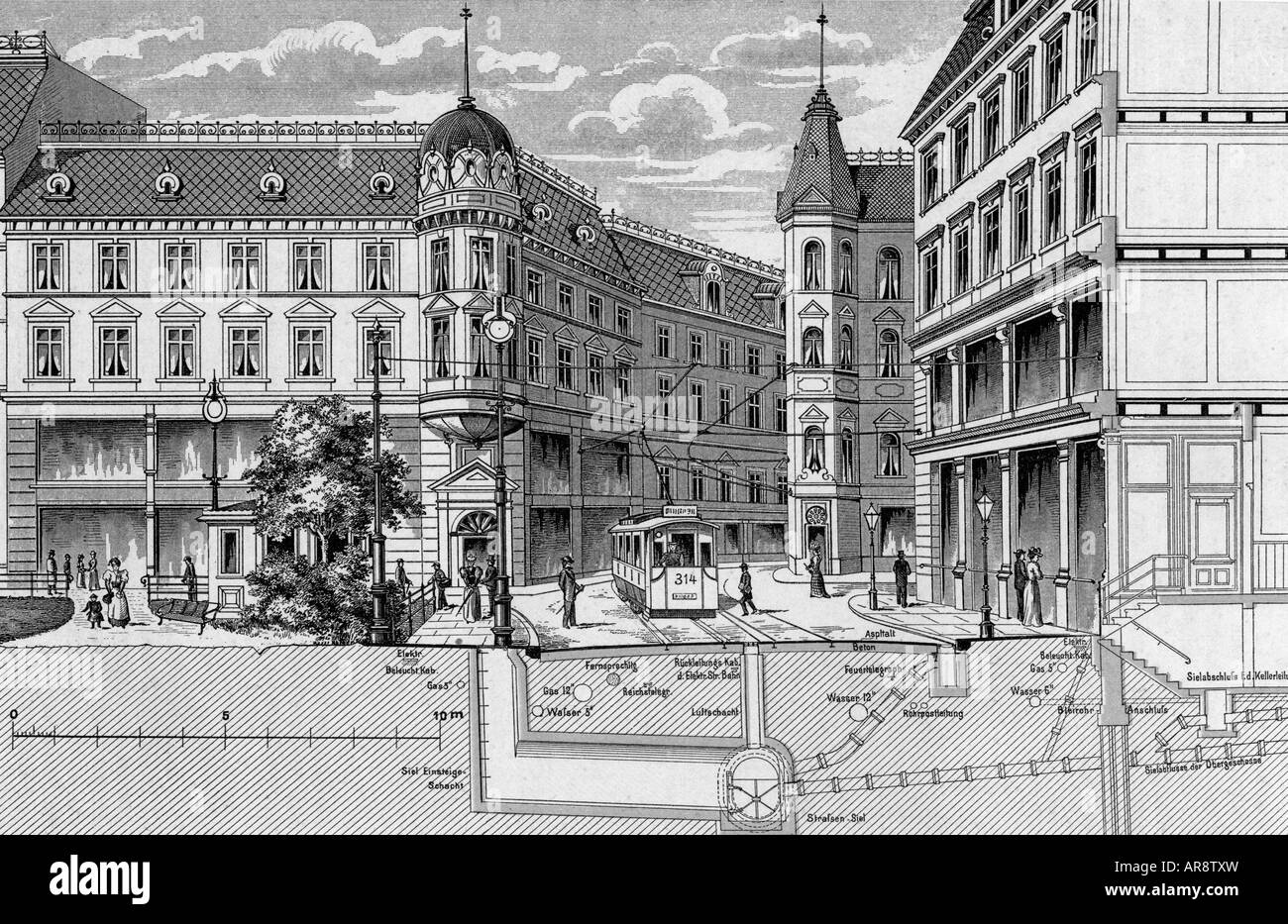 architecture, road construction, section of a street, Germany, wood ...