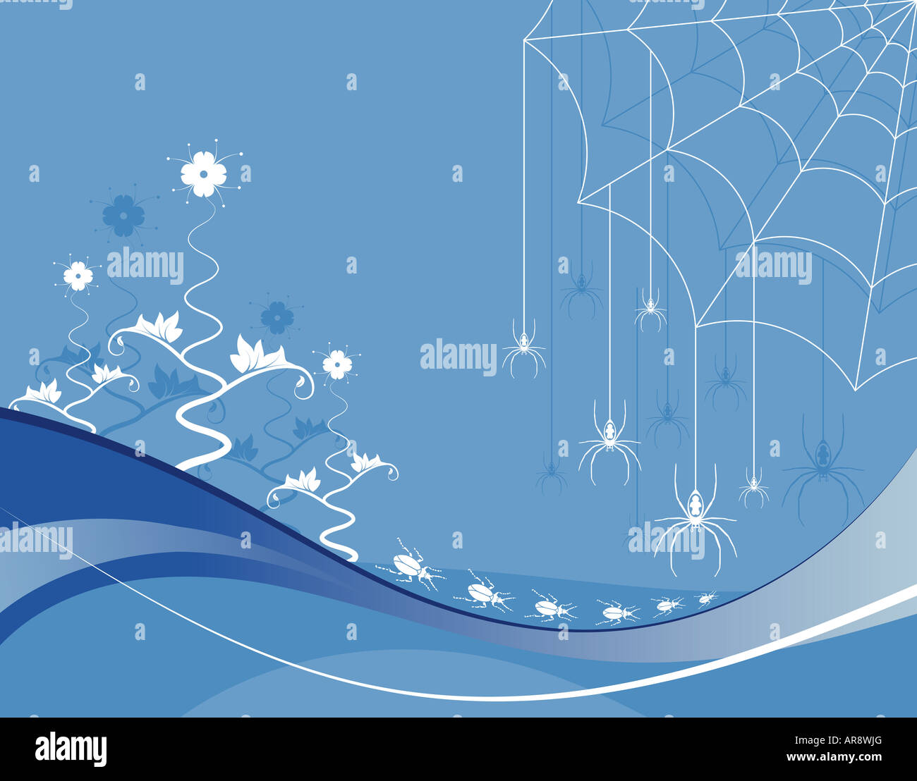 Flower background with waves spider and bugs Stock Photo - Alamy