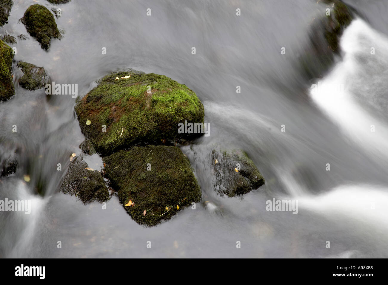 Autumn flood water at Skelwith Bridge Lake District Cumbria England ...
