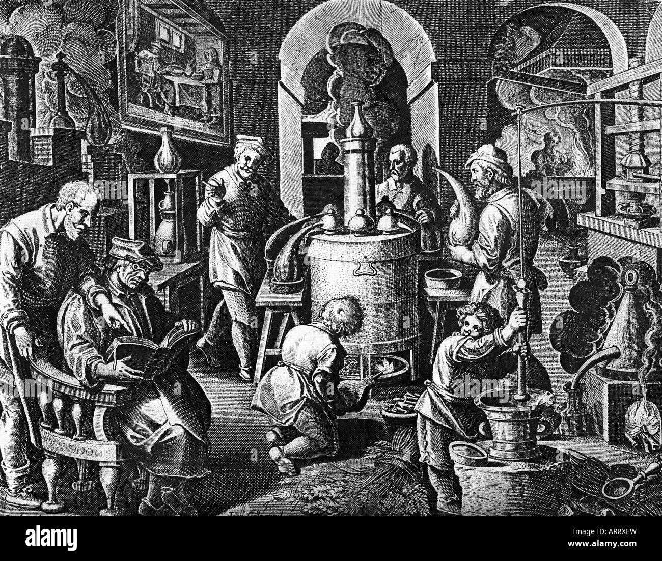 alchemy, distillation, room with distillation device, copper Stock ...