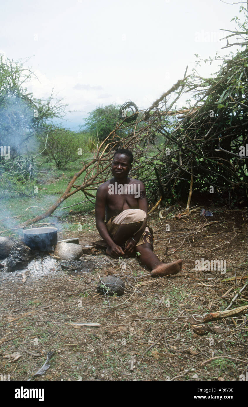 Hadzabe woman cooking on open fire Lake Eyasi Tanzania Africa Stock ...
