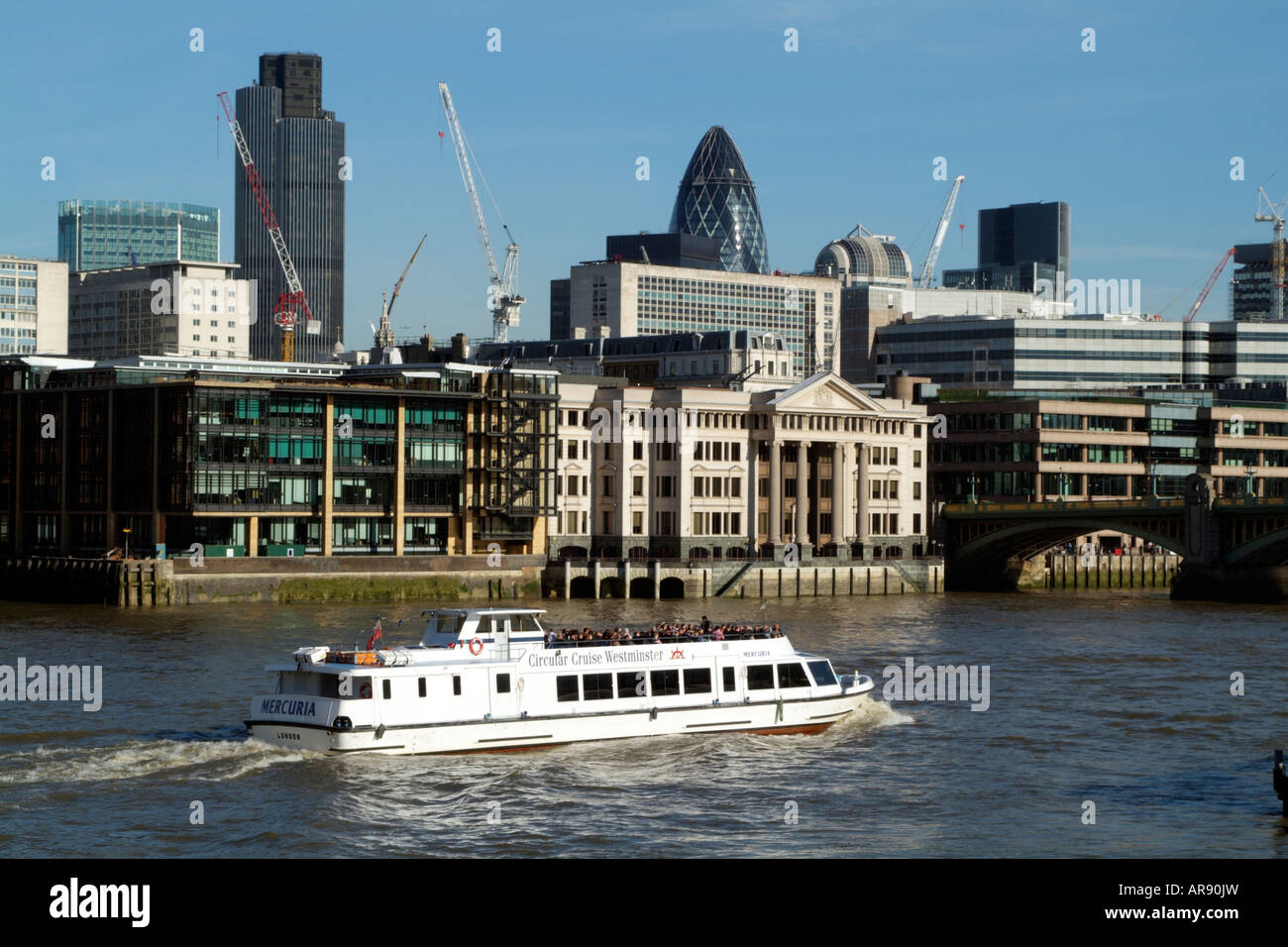 River Thames London England Offices and Tourist Boat Mercuria Trip ...