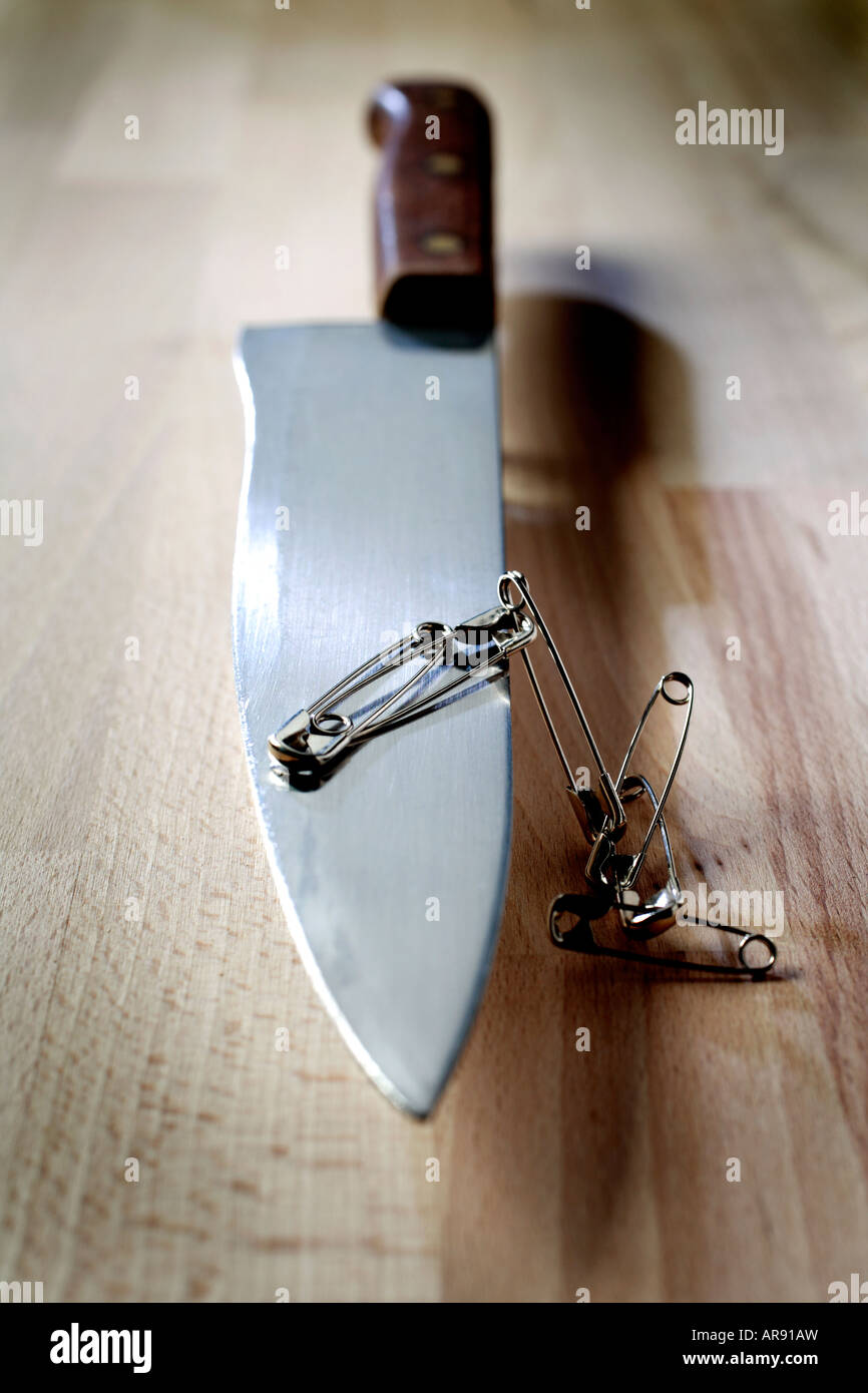Knife blade with safety pins Stock Photo - Alamy