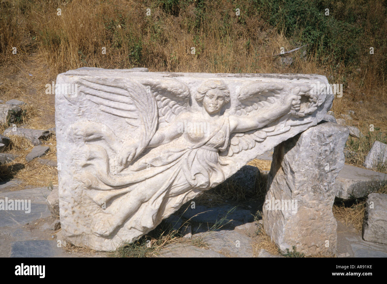 Statue of first Nike ancient historical at wonderful ruins of Ephesus ...