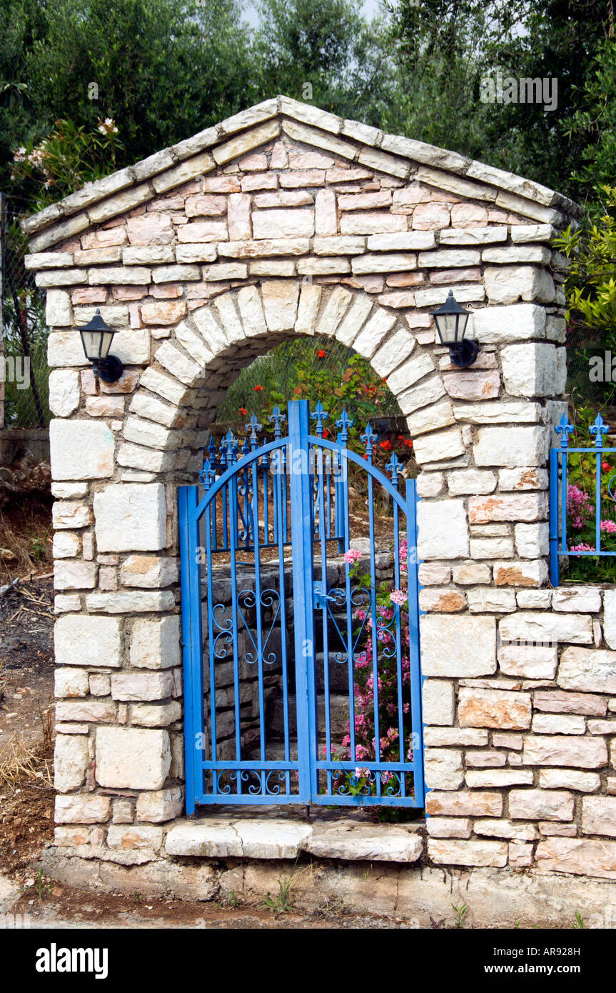 A stone entrance gate to a home in the Peloponnese Greece Stock Photo ...
