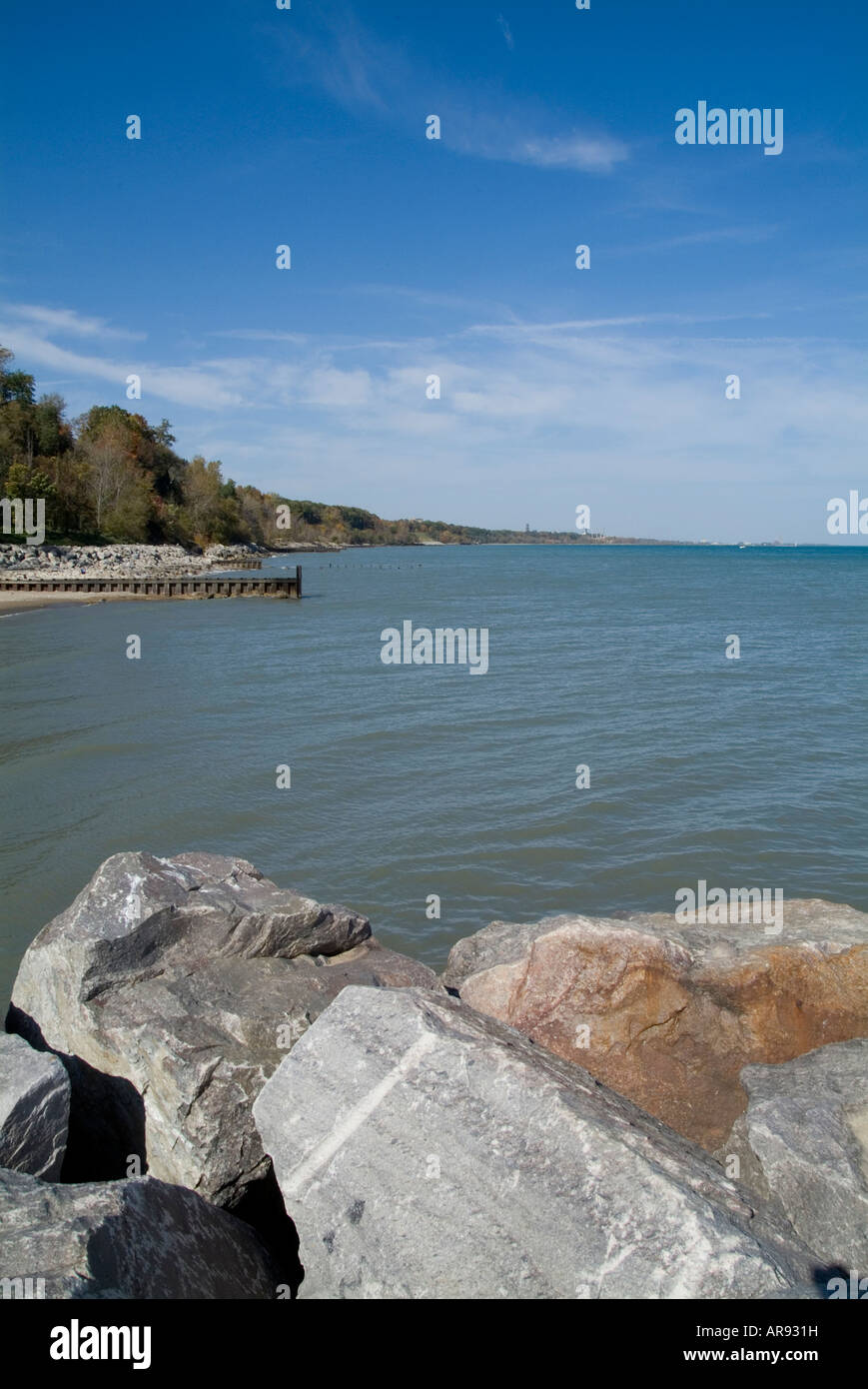 sunrise beach lake bluff lake michigan great lakes coast coastline rock ...