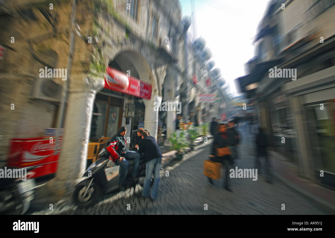 ISTANBUL, TURKEY. A busy narrow street outside the Grand Bazaar (Kapali ...