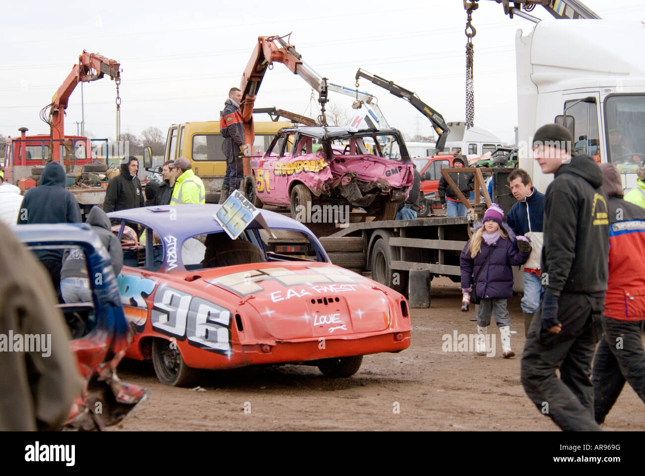scene in pits at banger racing track Stock Photo - Alamy