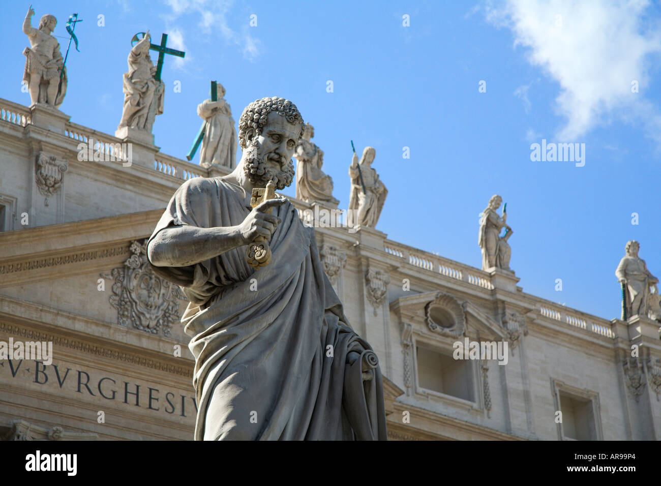 The statue of Saint Peter in front of St Peters at the Vatican in Rome ...